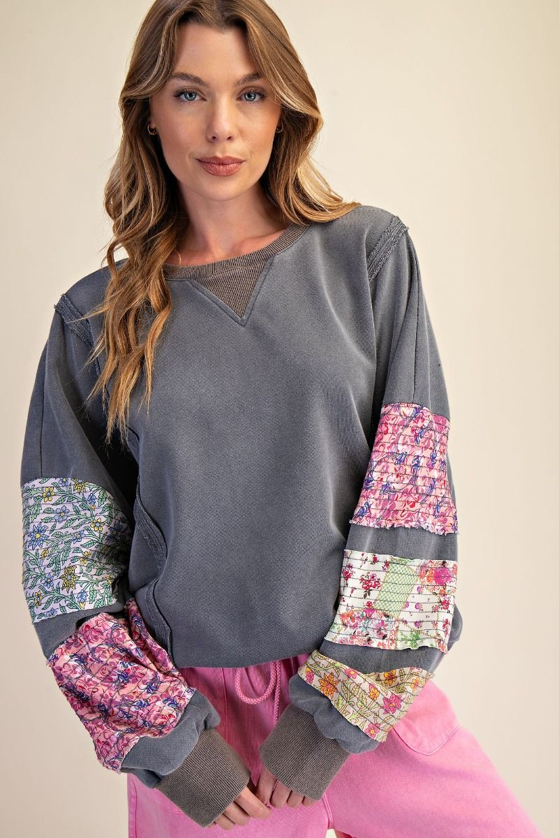 asel Print Mix Washed Terry Pullover – 100% Cotton Casual Sweatshirt ...